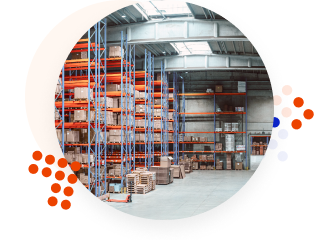 A warehouse with boxes stacked on high shelving units